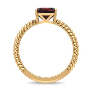 Real Garnet Solitaire Twisted Rope Ring for Women (8 MM Asscher, AAA Quality, January Birthstone Jewelry), 14K Yellow Gold, Size:US 6.50