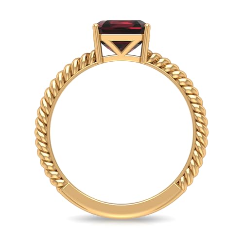 Real Garnet Solitaire Twisted Rope Ring for Women (8 MM Asscher, AAA Quality, January Birthstone Jewelry), 14K Yellow Gold, Size:US 6.50