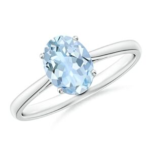 Carillon Oval 8X6 MM 1.5 Ctw Aquamarine Gemstone 925 Sterling Silver Women Stacking Ring GIFT FOR HER (Sterling Silver, 6.5)