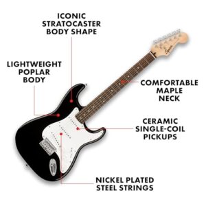 Stratocaster Electric Guitar Kit with Amp, Bag, Strap - Fender Squier, Poplar Body, Laurel Fingerboard