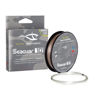 seaguar 101 tactx braided camo fishing line & fluoro kit, with free 5lb leader - 15lbs, 150yds break strength/length - 15tcx150