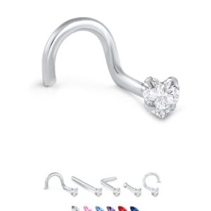 14k White Gold Nose Bone Ring 3mm Red Heart CZ 22G