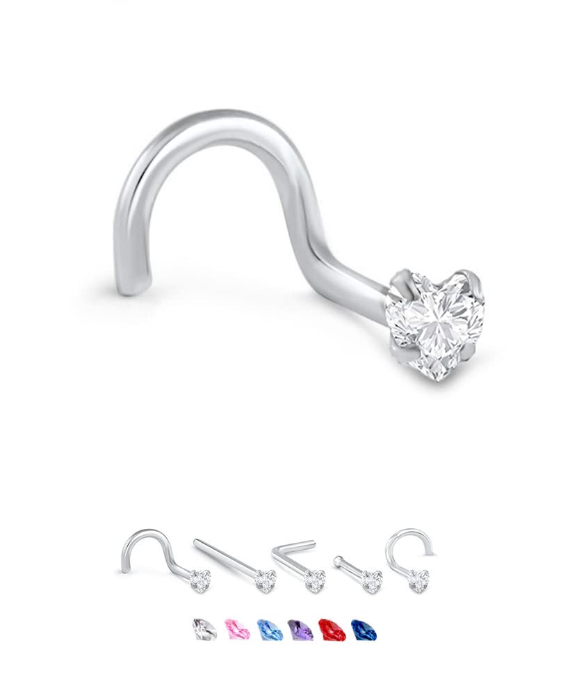 14k White Gold Nose Bone Ring 3mm Red Heart CZ 22G