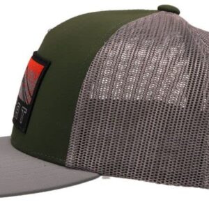 Hooey Habitat in Green and Grey Five Panel Trucker with Black Orange and Grey Rectangle Patch 6012TGRGY