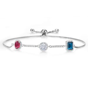 gem stone king 925 sterling silver build your own personalized 3-stone oval round and emerald cut birthstones tennis bracelet for women by keren hanan fully adjustable up to 9 inch