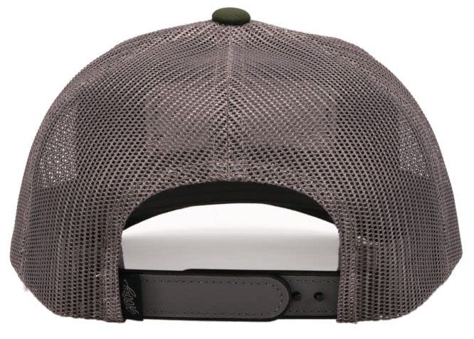 Hooey Habitat in Green and Grey Five Panel Trucker with Black Orange and Grey Rectangle Patch 6012TGRGY