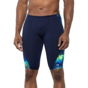 tyr men’s perseus jammer swimsuit, navy/blue/green 38