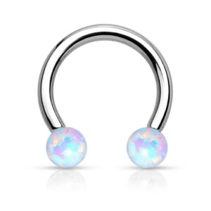 simulated opal surgical steel circular barbell septum ring horseshoe piercing 16g - white