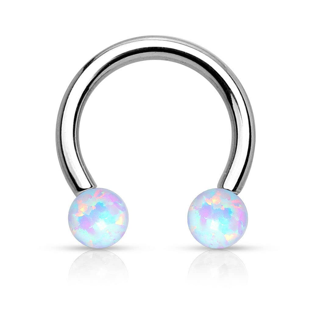 Simulated Opal Surgical Steel Circular Barbell Septum Ring Horseshoe Piercing 16G - White