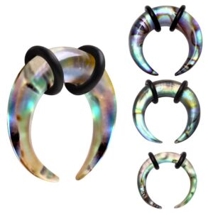 Hand Carved Organic Abalone Shell Pincher Taper Plugs with O-Rings, Sold as a Pair (8mm (0GA))