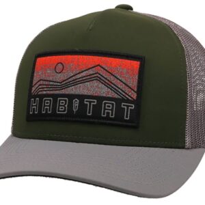 Hooey Habitat in Green and Grey Five Panel Trucker with Black Orange and Grey Rectangle Patch 6012TGRGY