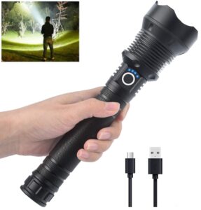 alifa rechargeable high lumens flashlight,990000 lumens led flashlights,super bright xhp70.9 waterproof flashlight,3 modes lighting, zoomable flashlight for outdoor emergency