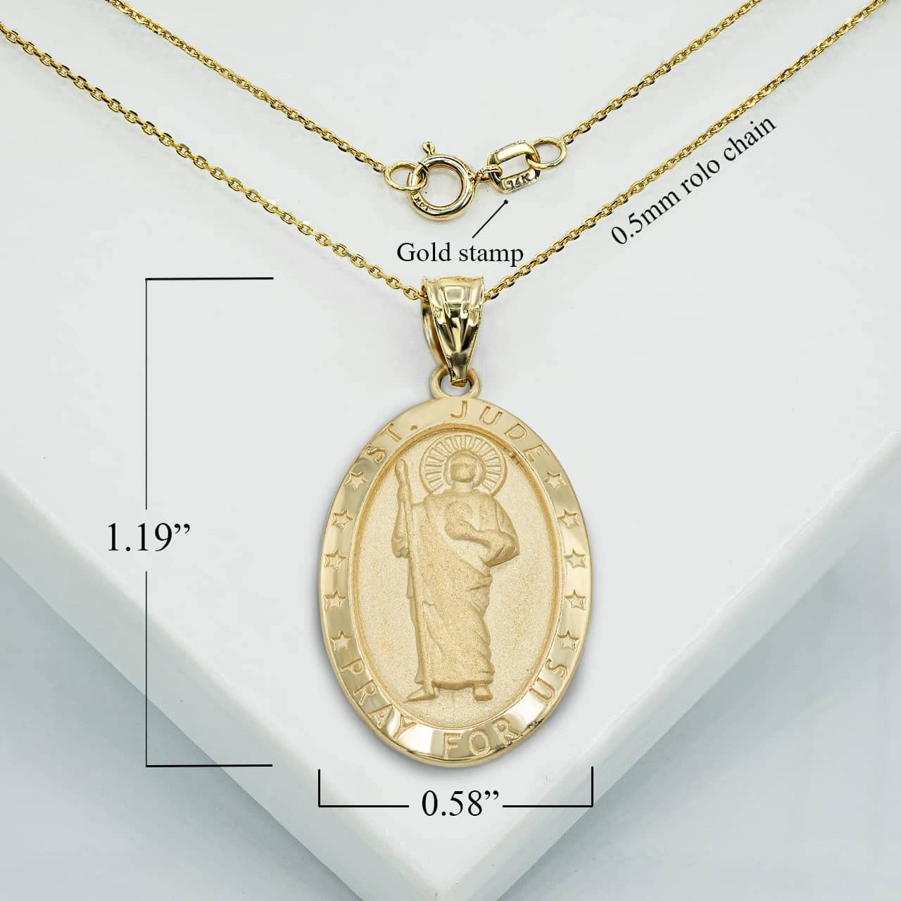 High Polish 10K Yellow Gold St. Saint Jude Pray For Us Oval Medal Pendant