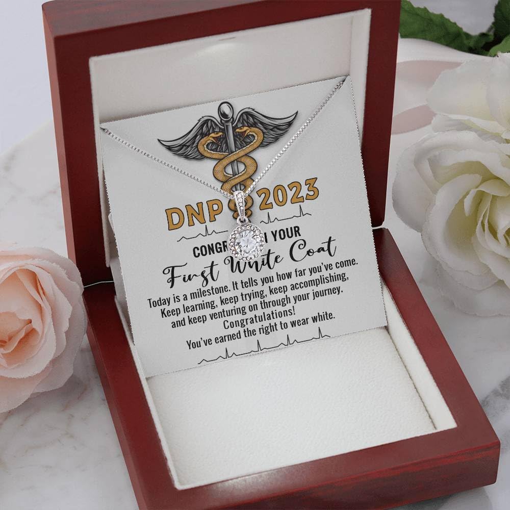 First White Coat Ceremony DNP Doctor of Nursing Practice Medical Student 2023 Eternal Hope Necklace Gifts Mahogany Style Luxury Box