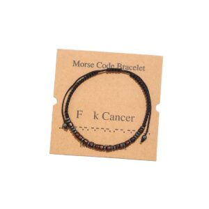 women men morse code stretch string bracelets silk beaded morse code wrap strand bracelet adjustable funny inspirational jewelry gifts for mom daughter sister best friend-fuck cancer