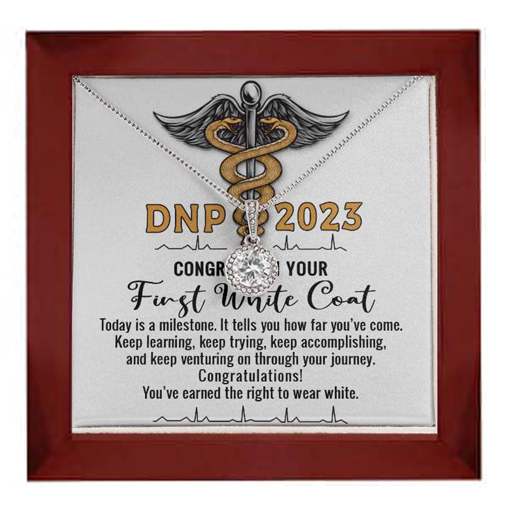 First White Coat Ceremony DNP Doctor of Nursing Practice Medical Student 2023 Eternal Hope Necklace Gifts Mahogany Style Luxury Box