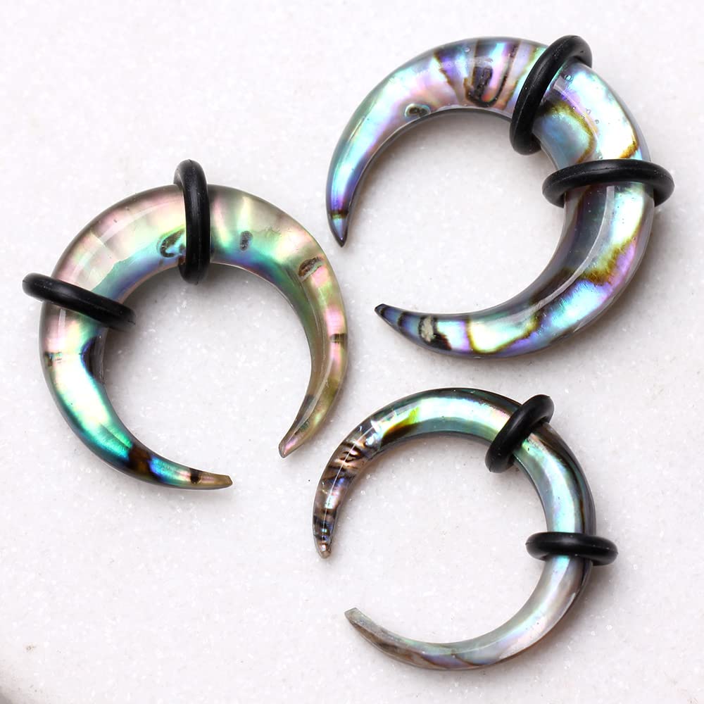 Hand Carved Organic Abalone Shell Pincher Taper Plugs with O-Rings, Sold as a Pair (8mm (0GA))