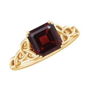 natural garnet 8 mm asscher cut engagement ring, aaa quality, certified rhodolite garnet celtic knot ring (with jewelry box), 14k rose gold, size:us 13.00