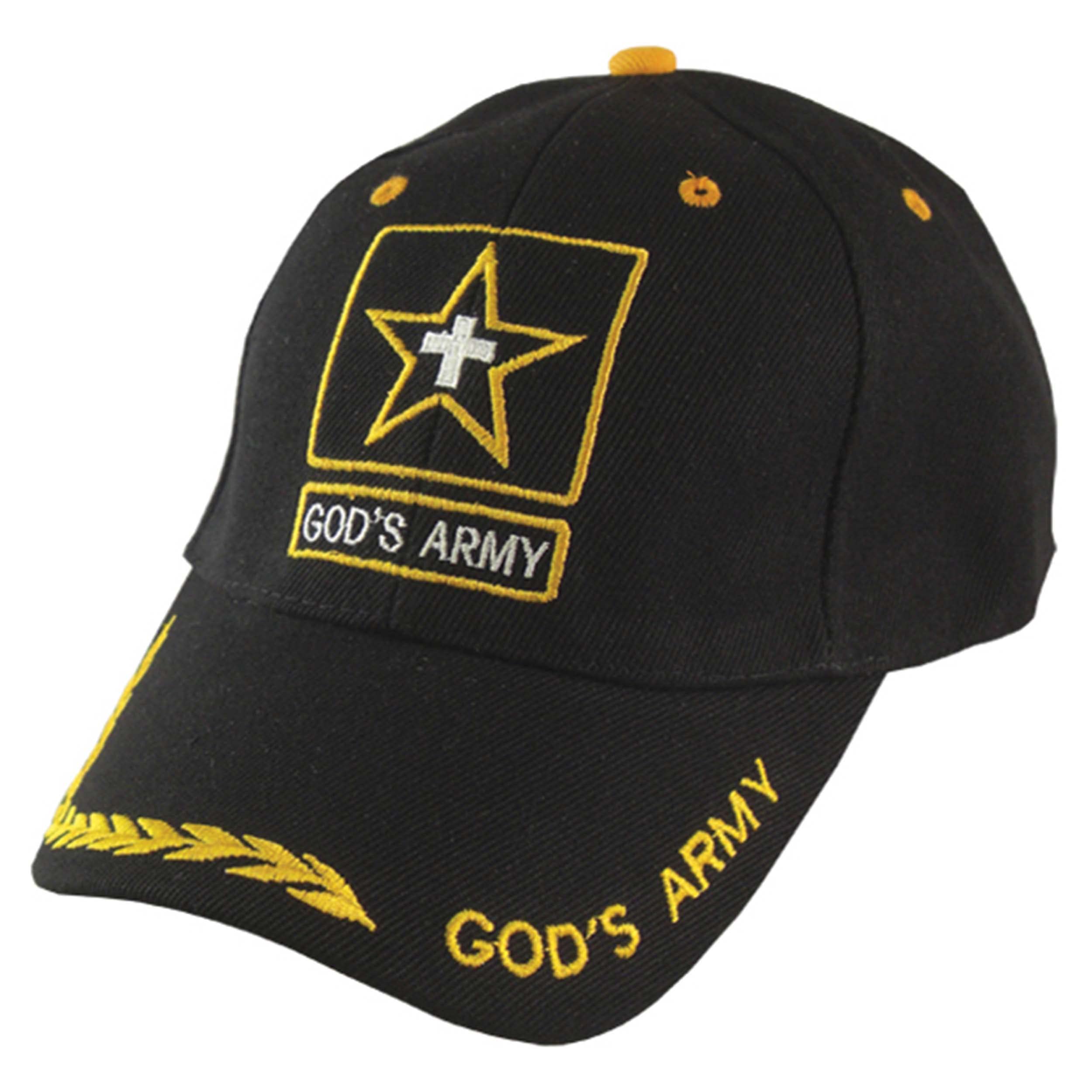 Gods Army Black Canvas Baseball Cap with Embroidery | One Size Fits All | Hook & Loop Closure | 100% Cotton | Adjustable Velcro Band in Back | 6 Panel hat w/ 6 Eyelets