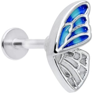 body candy womens 16g stainless steel blue wing butterfly labret monroe lip ring tragus cartilage stud 5/16"