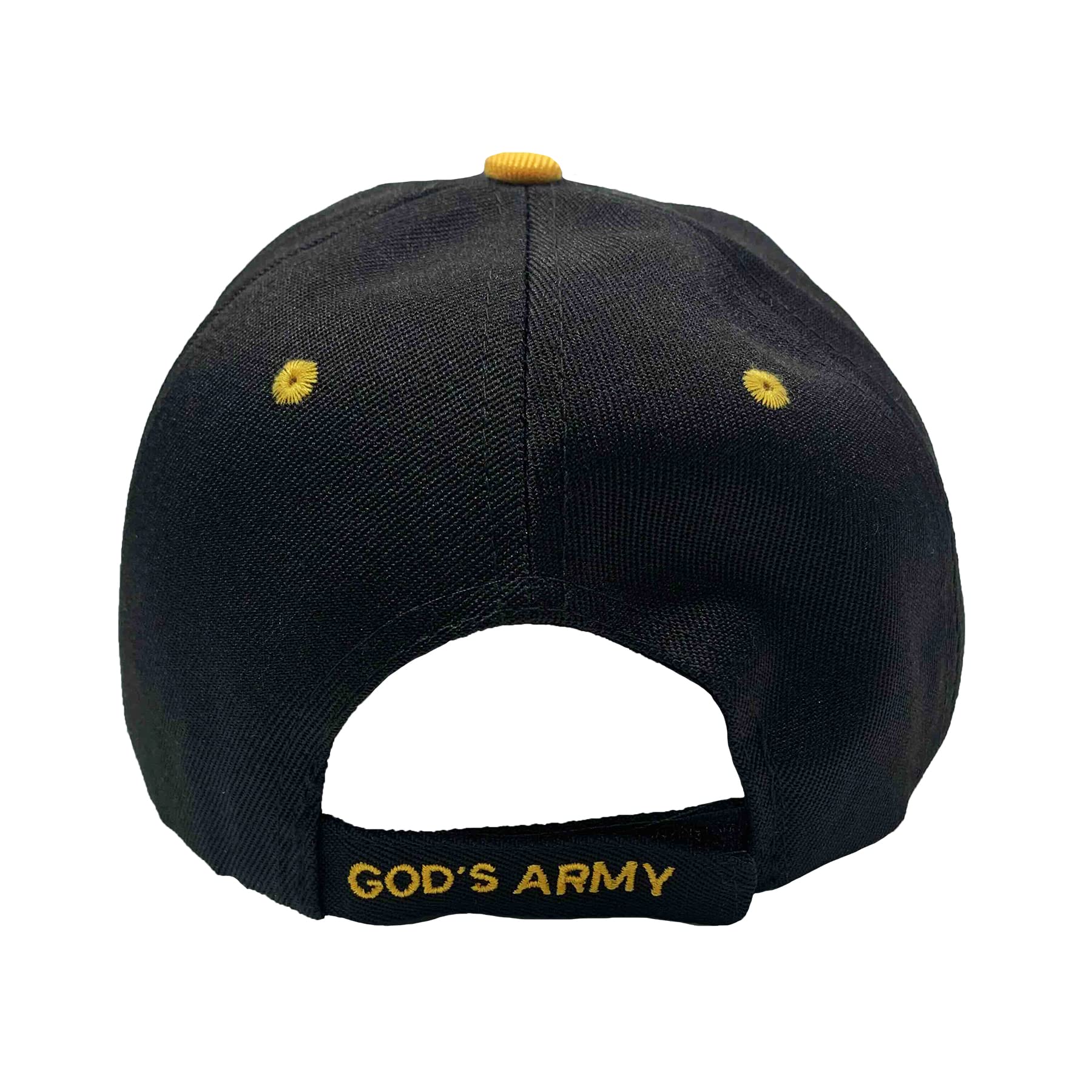 Gods Army Black Canvas Baseball Cap with Embroidery | One Size Fits All | Hook & Loop Closure | 100% Cotton | Adjustable Velcro Band in Back | 6 Panel hat w/ 6 Eyelets