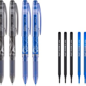 PILOT FriXion Point Erasable & Refillable Gel Ink Pens, Extra Fine Point, Blue Ink, 2 Black and 2 Blue Pens, and 3 black and 3 Blue Refills,