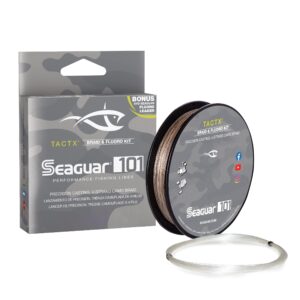 seaguar 101 tactx braided camo fishing line & fluoro kit, with free 5lb leader - 40lbs, 300yds break strength/length - 40tcx300