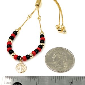 LESLIE BOULES Gold Saint Benedict Medal Bracelet for Women Protection Jewelry