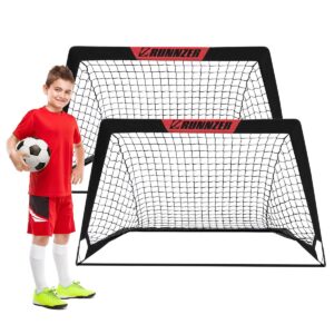 l runnzer kids soccer goals set of 2, soccer nets for backyard practice or indoor games, easy assembly and storage with carry case,4ft*3ft,2 set black