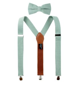 spring notion mens' linen blend suspenders and bow tie set for groomsmen wedding, sage 42 inch