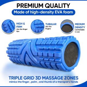 IRoller Foam Roller Patented Multi Phase Roller, 5 Year Warranty Firm High Density EVA Foam 6x13", Myofascial Release, Deep Muscle and Spinal Stabilization,Relieve Muscle Tensions (Blue, 6x13)