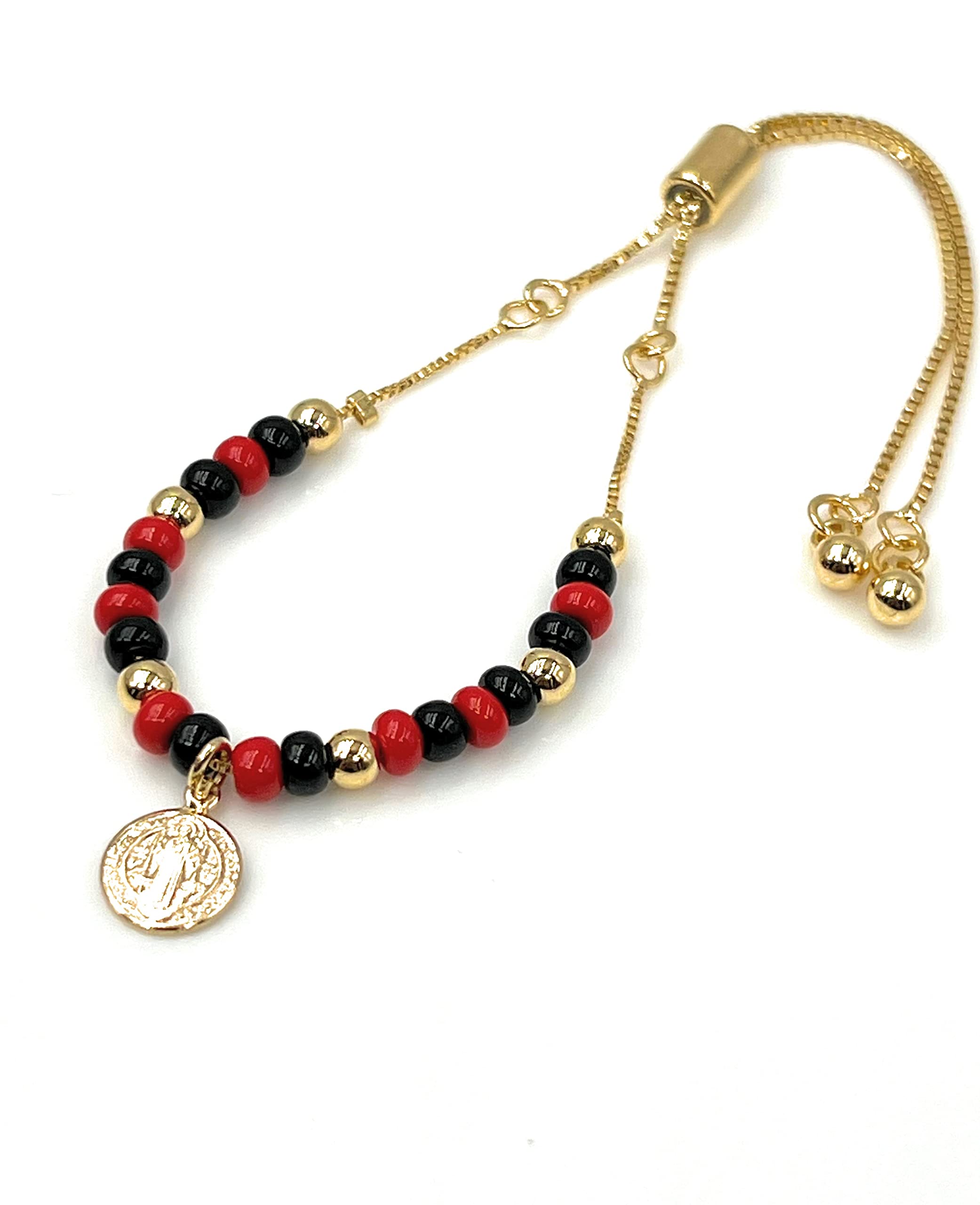 LESLIE BOULES Gold Saint Benedict Medal Bracelet for Women Protection Jewelry