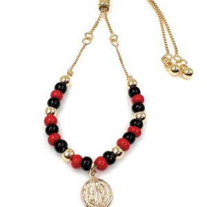 LESLIE BOULES Gold Saint Benedict Medal Bracelet for Women Protection Jewelry