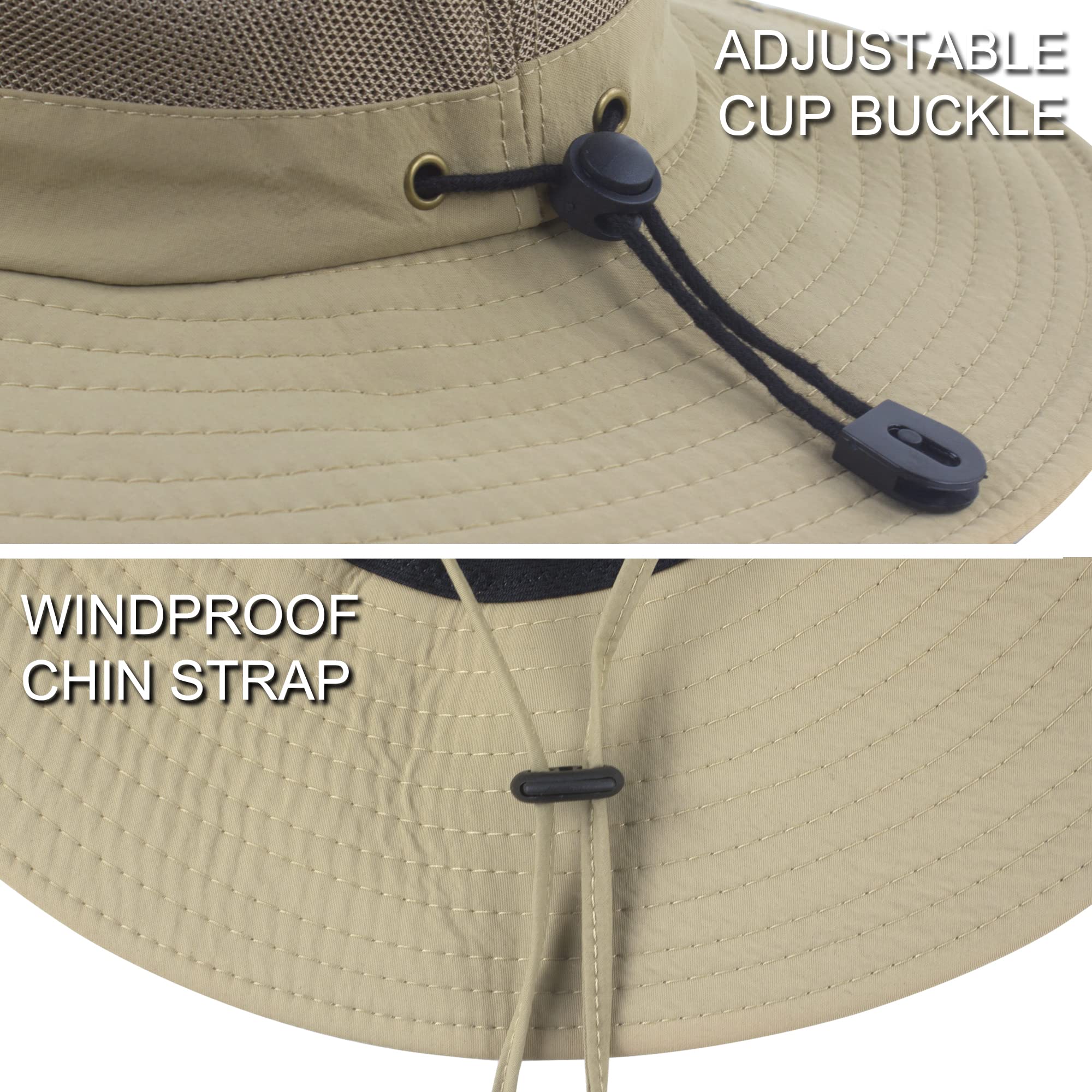 Muryobao Men's Boonie Hat UPF 50+ Summer Sun Hat UV Protection Wide Brim Waterproof Bucket Hat for Safari Garden Beach Fishing Cap Khaki