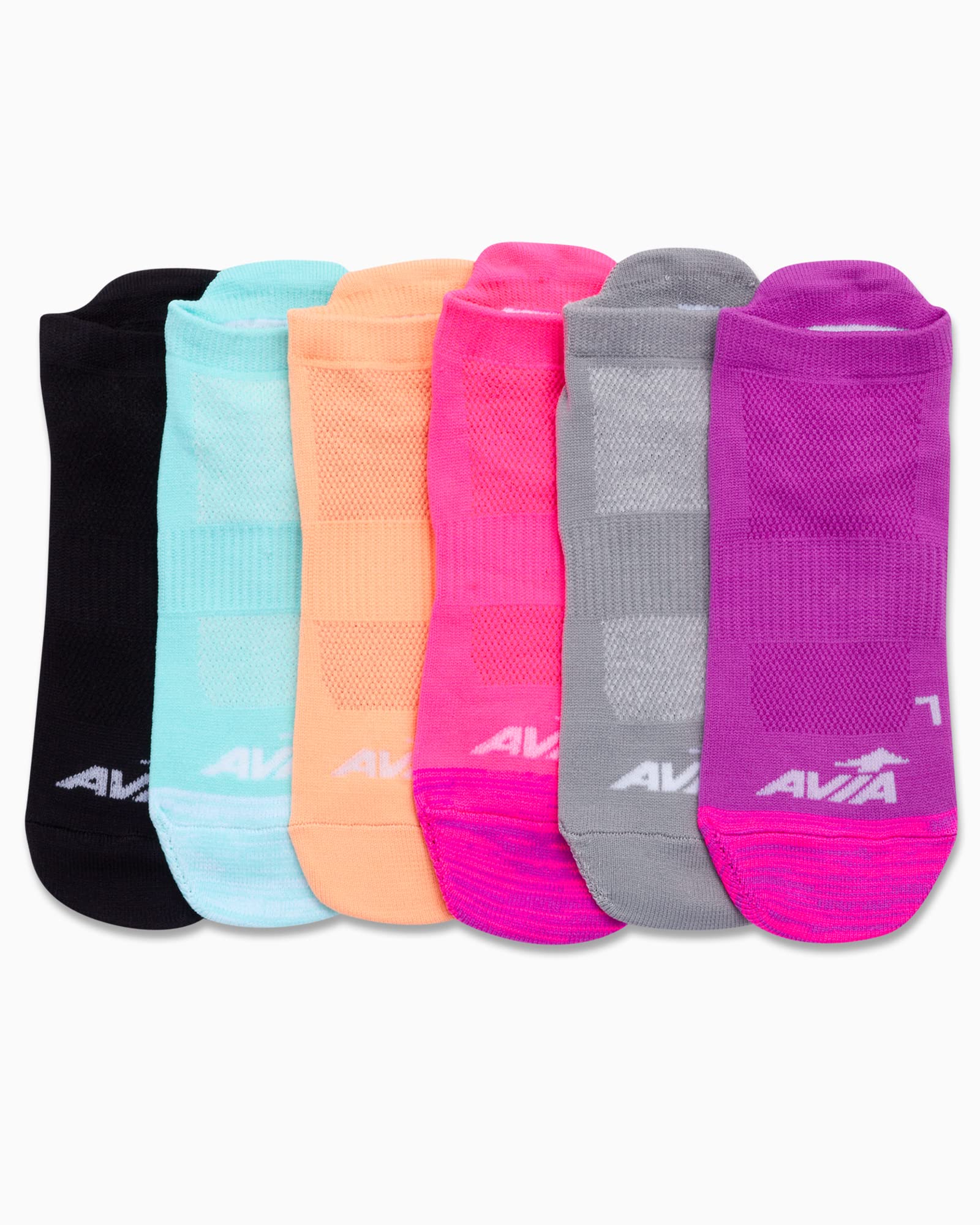 Avia Women's No Show Low Cut Running Socks (6 Pack), Size 4-9, Purple Multi Mesh