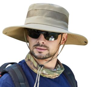 muryobao men's boonie hat upf 50+ summer sun hat uv protection wide brim waterproof bucket hat for safari garden beach fishing cap khaki