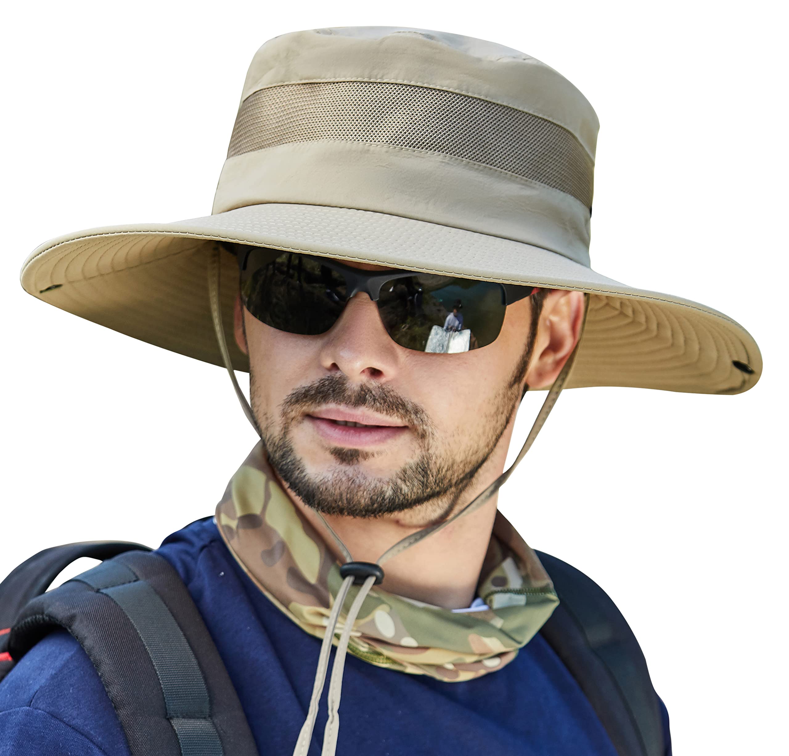 Muryobao Men's Boonie Hat UPF 50+ Summer Sun Hat UV Protection Wide Brim Waterproof Bucket Hat for Safari Garden Beach Fishing Cap Khaki