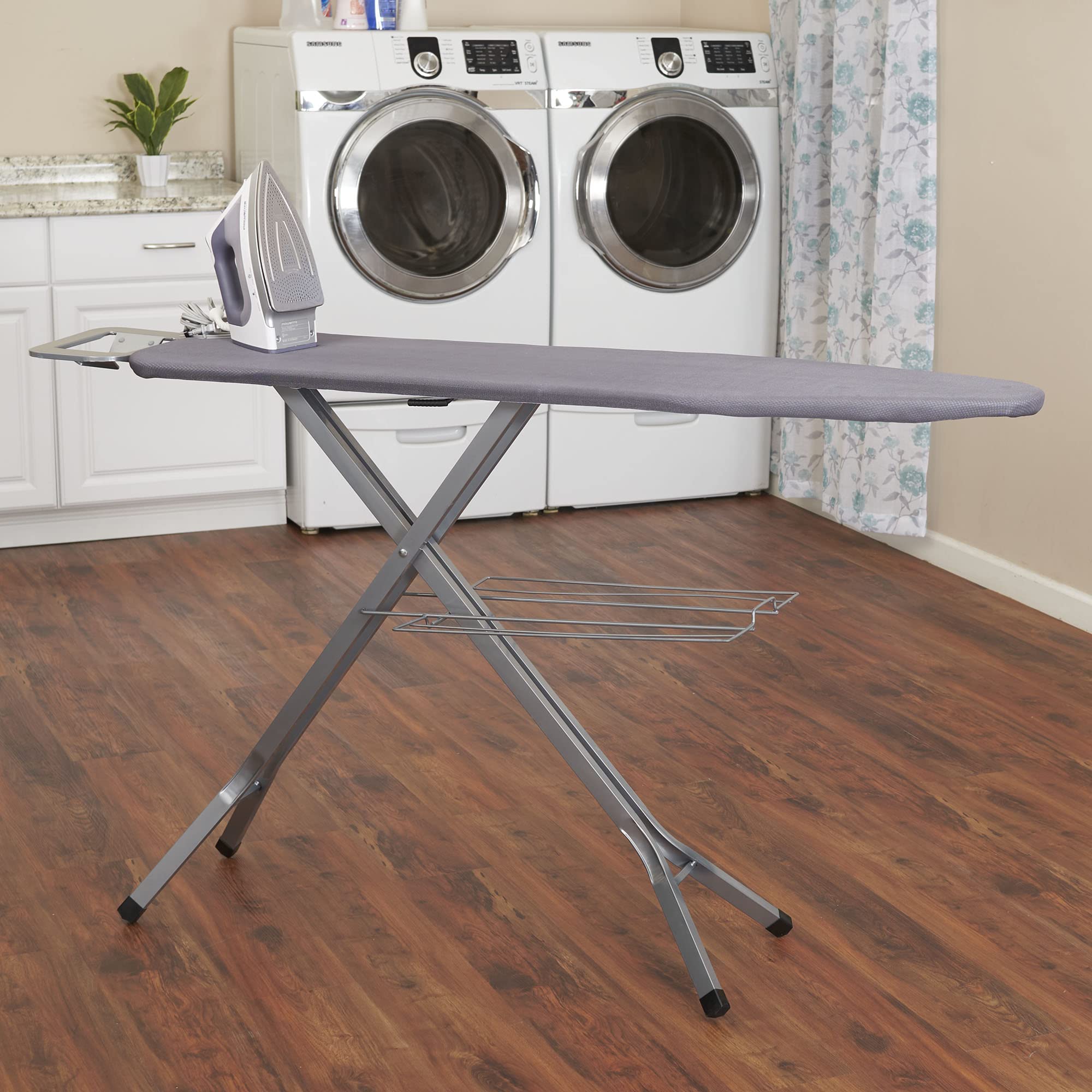 Household Essentials Silver Deluxe Ironing Board with Iron Rest and Clothes Rack