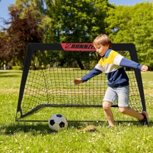 L RUNNZER Kids Soccer Goals Set of 2, Soccer Nets for Backyard Practice or Indoor Games, Easy Assembly and Storage with Carry Case,4ft*3ft,2 Set Black