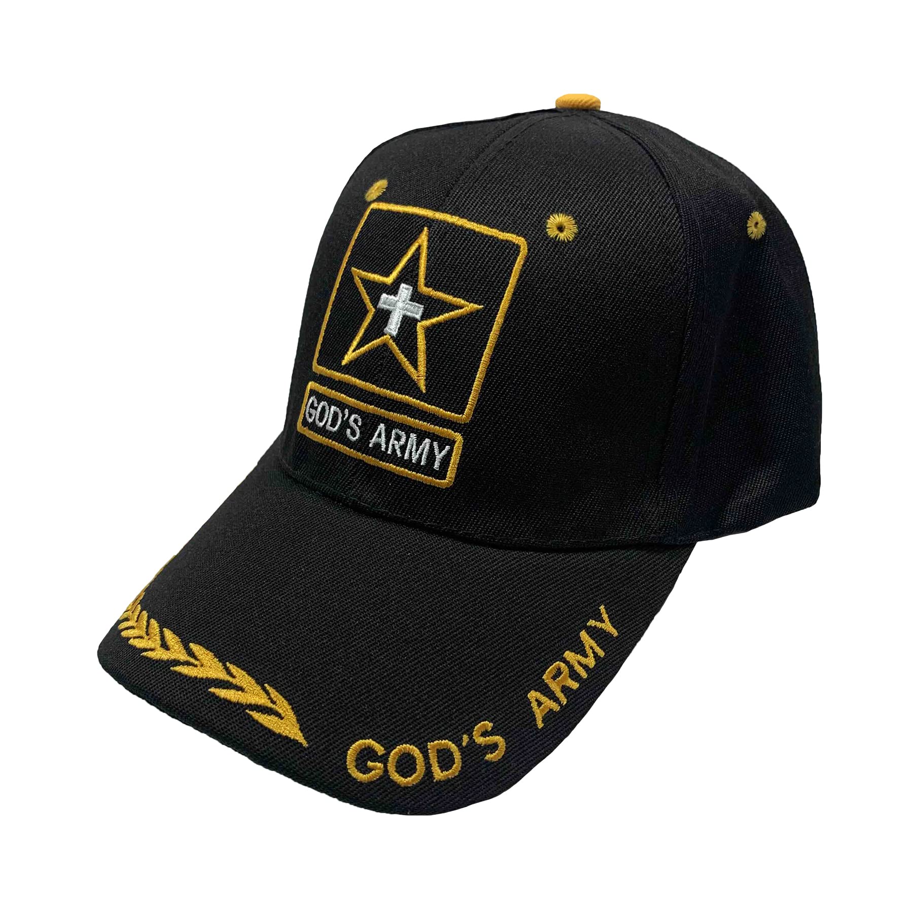 Gods Army Black Canvas Baseball Cap with Embroidery | One Size Fits All | Hook & Loop Closure | 100% Cotton | Adjustable Velcro Band in Back | 6 Panel hat w/ 6 Eyelets