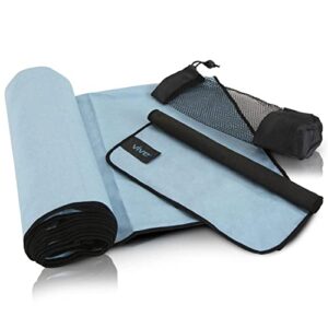 vive non slip yoga towel & hand towel - microfiber, quick drying, washable, lightweight - non slip grip hot pilates mat- soft & large sweat absorbent for workouts & safe exercise - 24" x72"