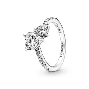 pandora double heart sparkling ring, size 48, clear (191198c01)