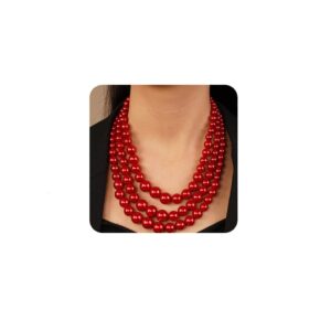 yertter vintage 1920s large red pearl collar choker necklace earrings set simulated pearl statement necklace multi strand pearl necklace costume jewelry chunky pearls necklaces for women wedding jewelry (red)