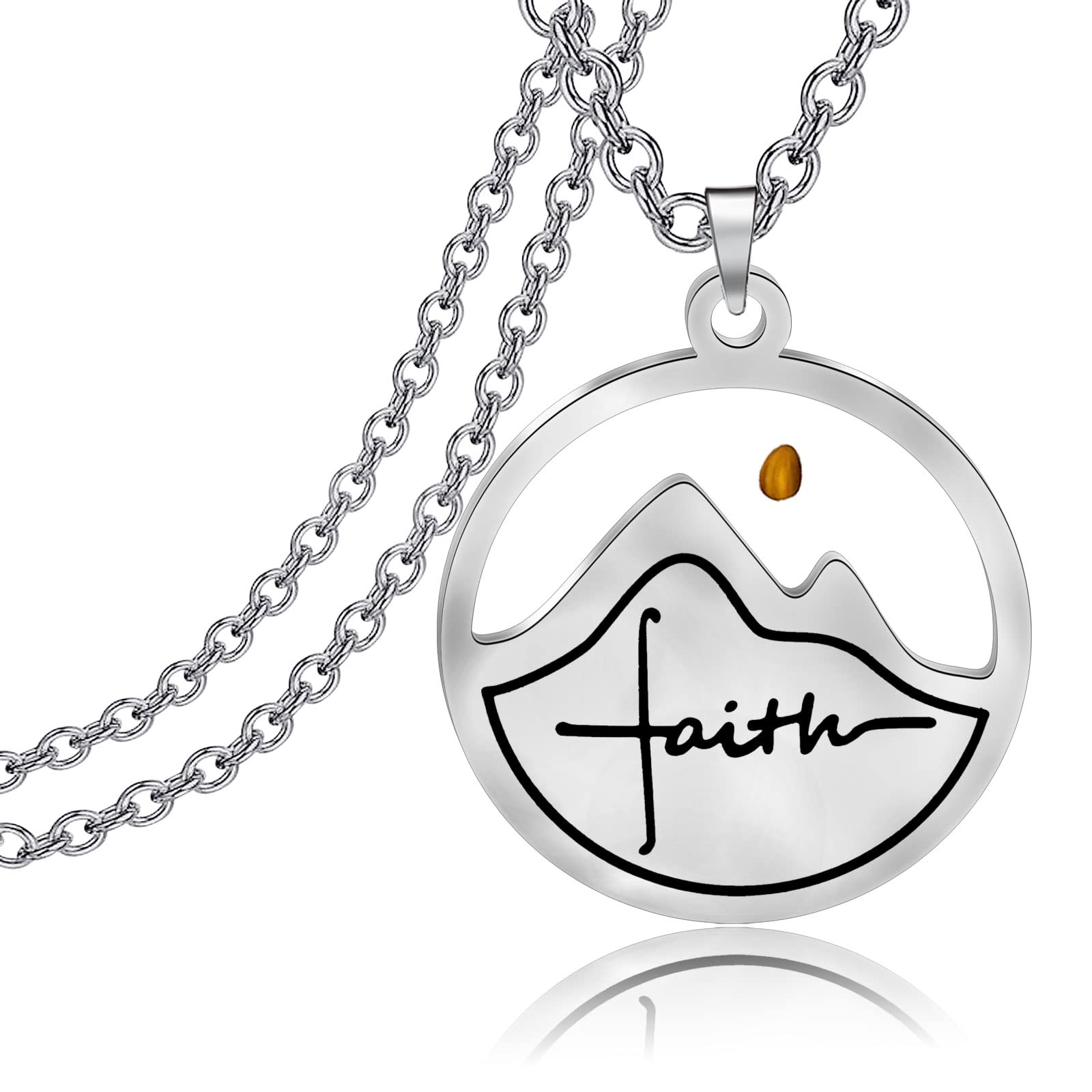 KEYCHIN Faith Mustard Seed Mountain Necklace Religious Gift Cross Faith Mustard Seed Mustard Seed Jewelry Necklace Christian Gift (Faith Mountain NK-S)