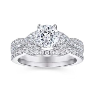 engagement ring sets bridal sets moissanite engagement wedding ring sets for women,moissanite rings wedding promise ring for her 10k/14k/18k white gold platinum plated silver