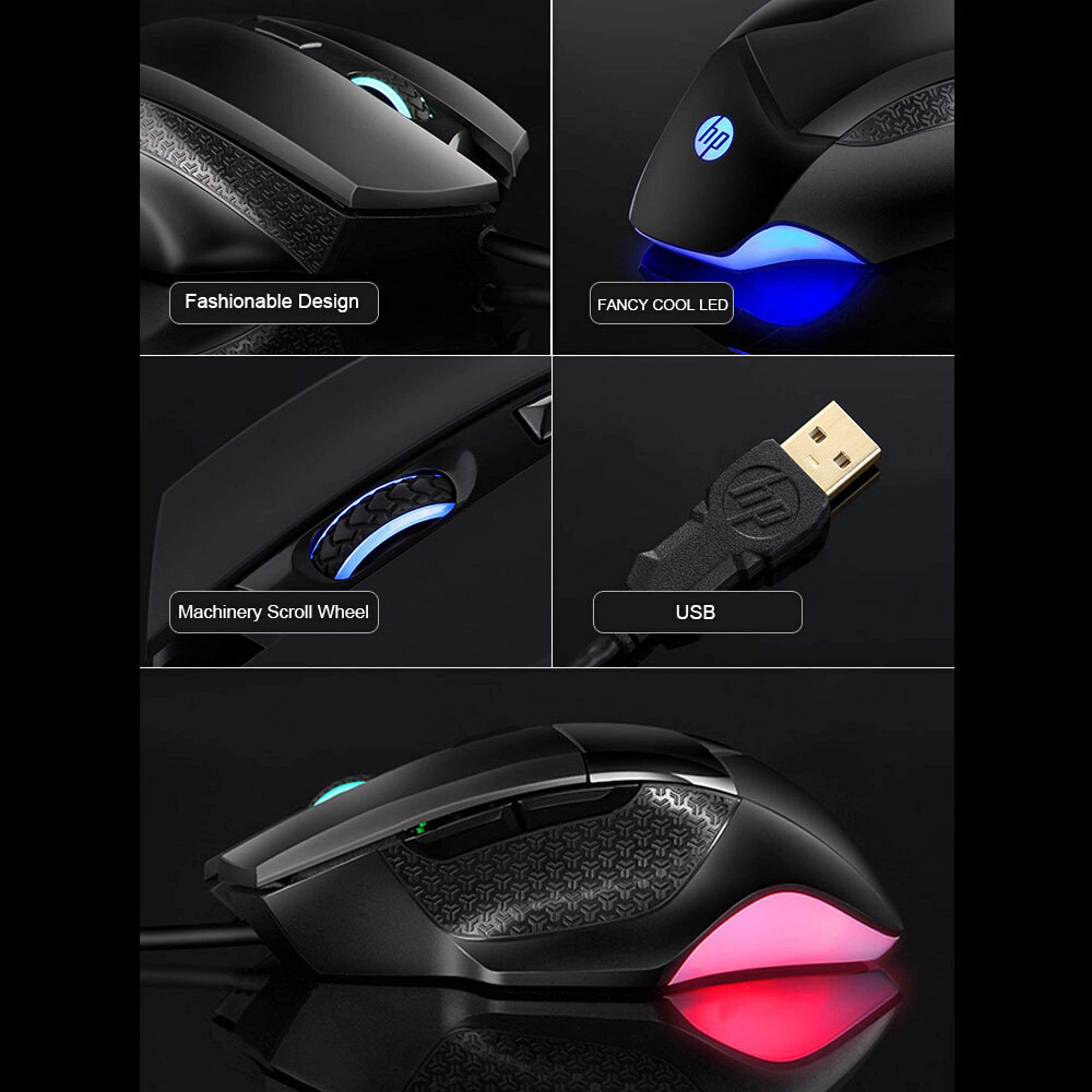 H P USB Gaming Mouse for E-Sports Gaming Adjustable DPI, Wired Backlit G200 Mouse