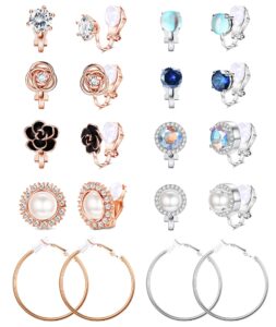 kakonia 10 pairs clip on earrings for women clip on hoop earrings butterfly flower heart cz pearl clip stud earrings clip on earrings set non pierced earrings