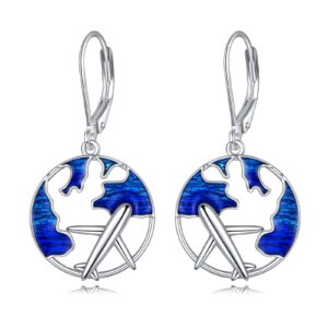 crmad airplane earrings for women sterling silver blue dripping oil airplane world travel flight earrings best gifts for her (blue)