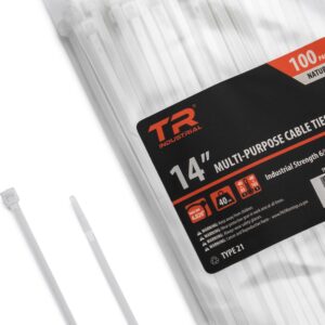 tr industrial multi-purpose uv resistant natural cable ties, 14 inches, 100 pack