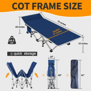 NESDCC Camping Cot with Mattress Comfortable and Sturdy Load up to 450LB Cots for Sleeping Camping Bed Folding Cot with Carry Bag for Home Office Outdoor Vacation